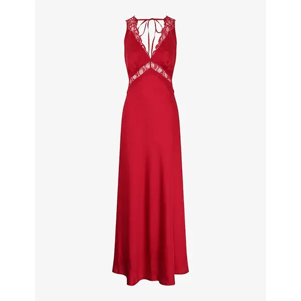 OMNES Aurelia Lace-trim Satin Maxi Dress - Barbados Cherry