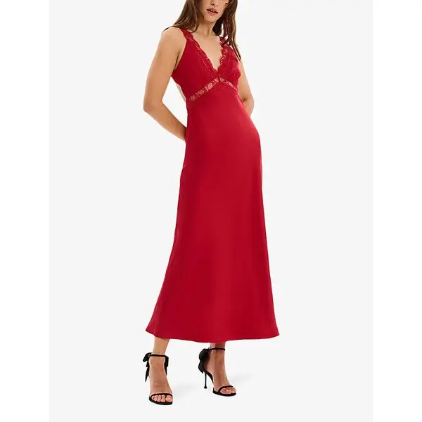 OMNES Aurelia Lace-trim Satin Maxi Dress - Barbados Cherry