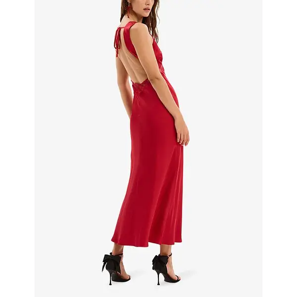 OMNES Aurelia Lace-trim Satin Maxi Dress - Barbados Cherry
