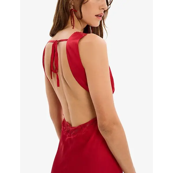 OMNES Aurelia Lace-trim Satin Maxi Dress - Barbados Cherry