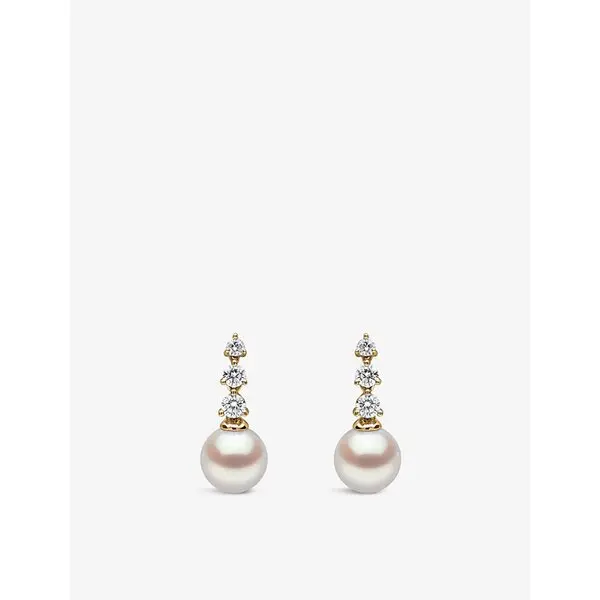 Yoko London Akoya Pearl And Diamond Drop Earrings - Yellow Gold
