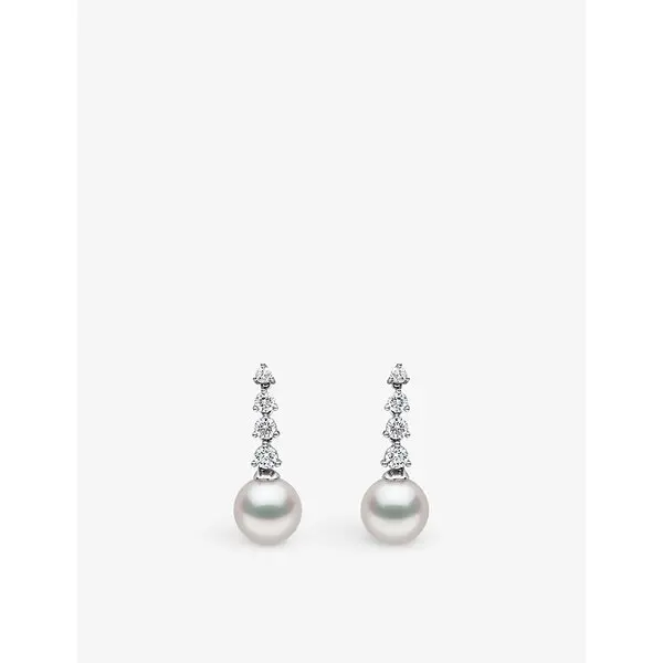Yoko London Diamond, Akoya Pearl, 18ct Drop Earrings - White Gold