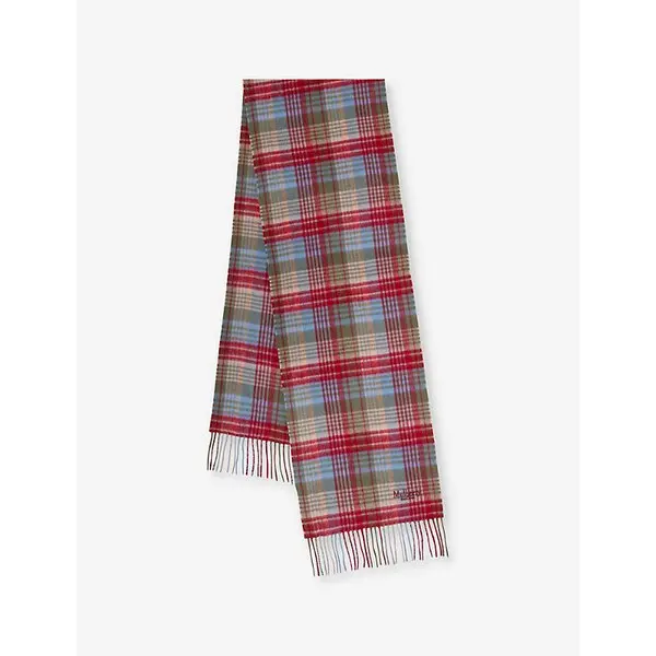 Mulberry Checked Brand-embroidered Wool Scarf - Moss-sky Blue