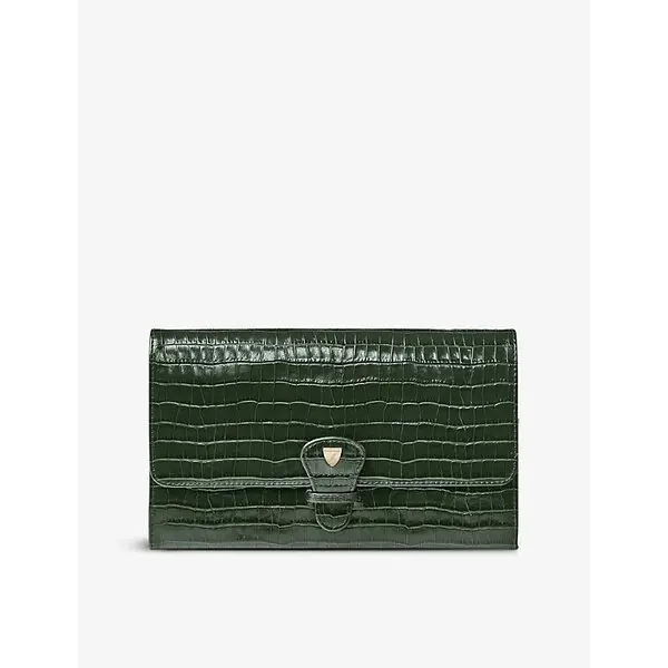 ASPINAL OF LONDON Croc-effect Leather Travel Wallet - Evergreen