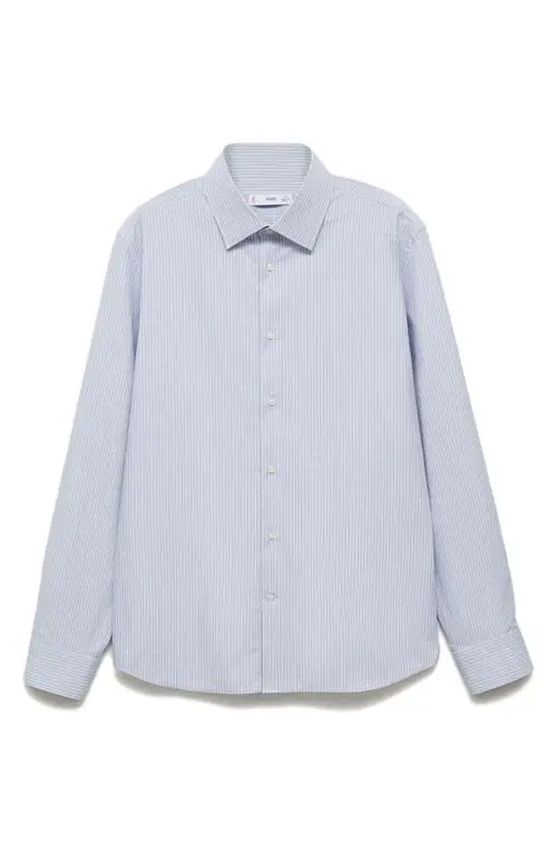 Mango Slim Fit Pinstripe Button-up Shirt - Sky Blue
