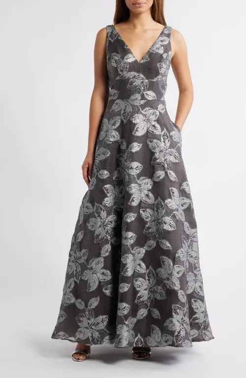 Eliza J V-neck Sleeveless Jacquard Ballgown