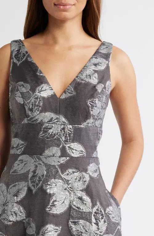 Eliza J V-neck Sleeveless Jacquard Ballgown