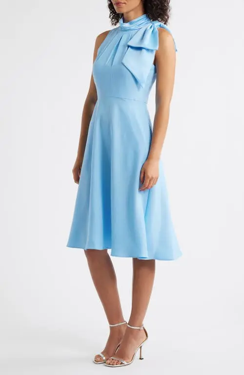 Eliza J Bow Mock Neck Fit & Flare Midi Dress