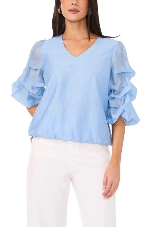 Vince Camuto Metallic Slub Bubble Sleeve Top - Sky