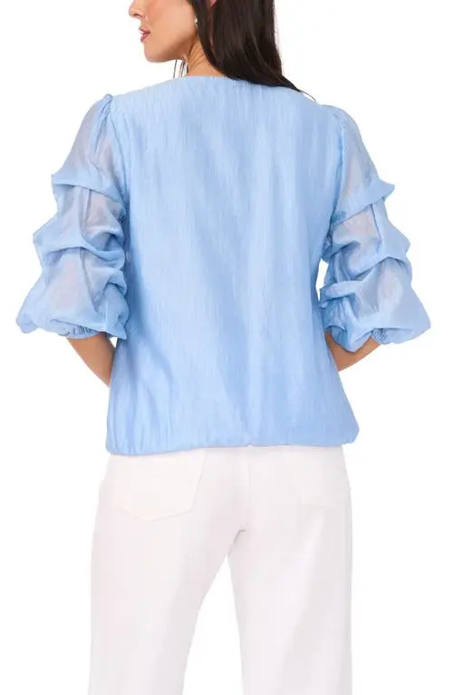 Vince Camuto Metallic Slub Bubble Sleeve Top - Sky