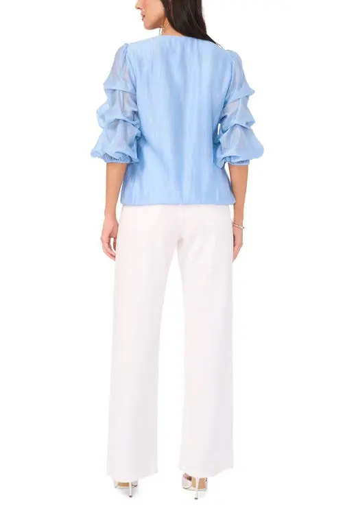 Vince Camuto Metallic Slub Bubble Sleeve Top - Sky