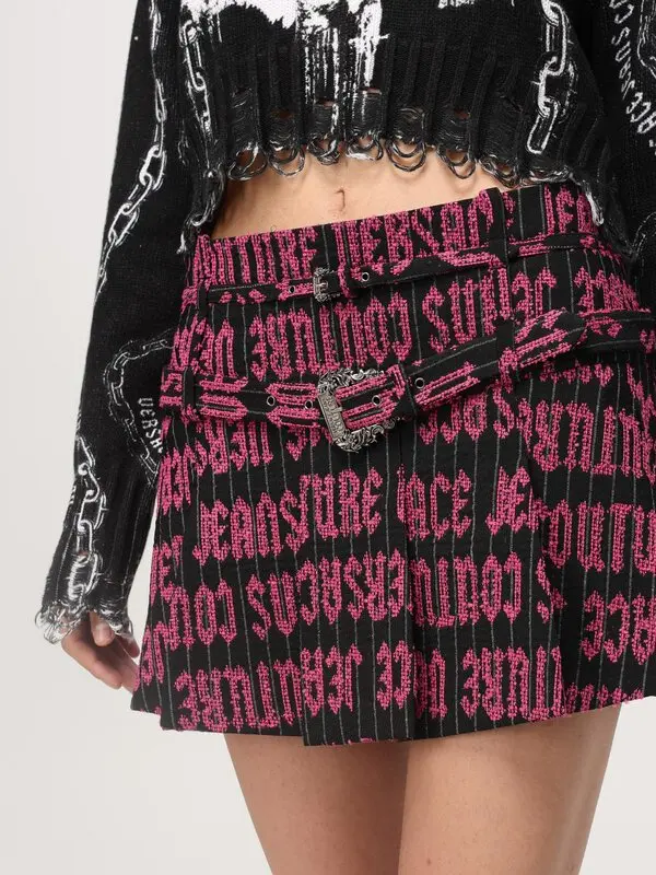 Versace Pleated Mini Skirt With Buckled Belt