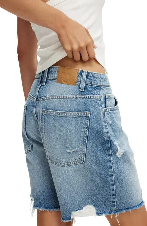 COTTON ON Relaxed Denim Shorts - Saltwater Blue Rip