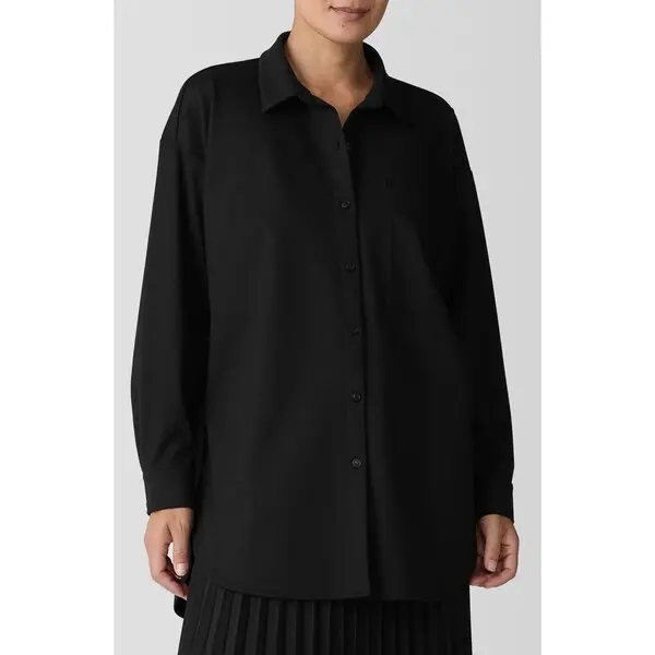 Eileen Fisher Classic Collar Ponte Button-Up Shirt In Black - 60% Off |  Editorialist