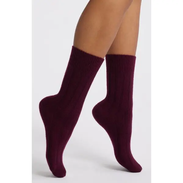 Nordstrom Rib Cashmere Blend Crew Socks - Burgundy Field