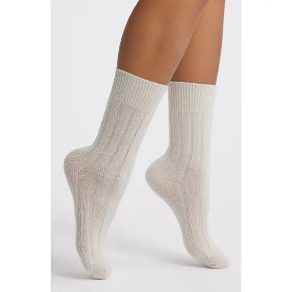 Nordstrom Rib Cashmere Blend Crew Socks - Ivory Sand