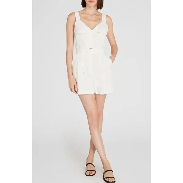Club Monaco Linen Blend Cargo Romper - Egret
