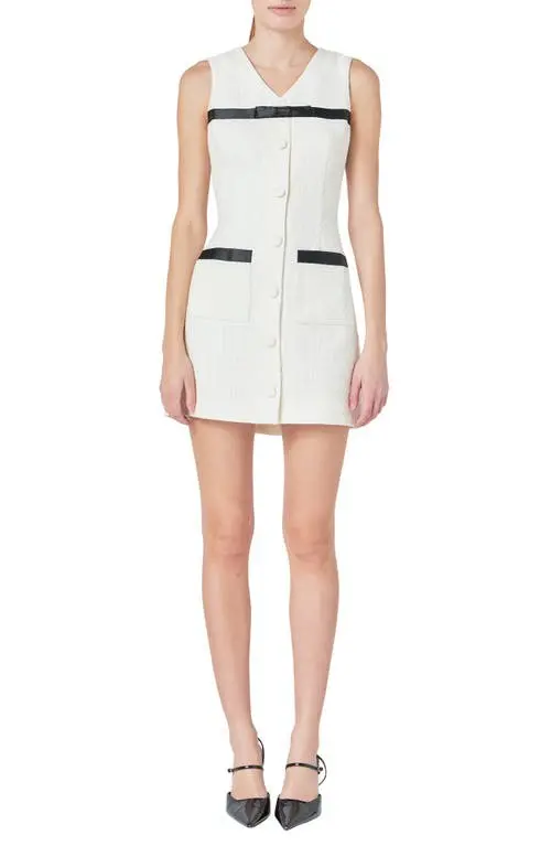 Endless Rose Bow Detail Metallic Tweed Sheath Dress - Ivory