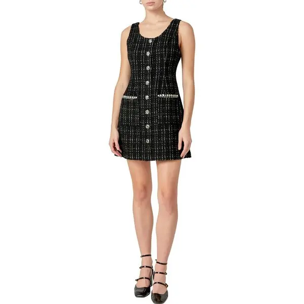 English Factory Metallic Tweed Mini Sheath Dress - Black