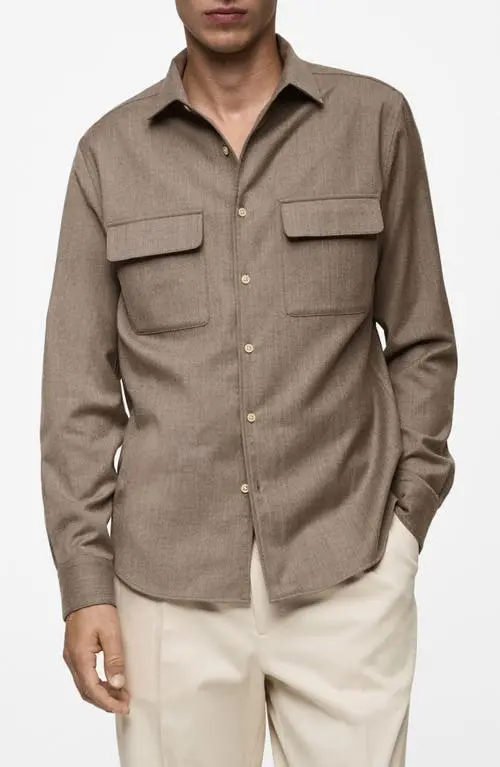 Mango Slim Fit Wool Button-up Shirt - Medium Brown
