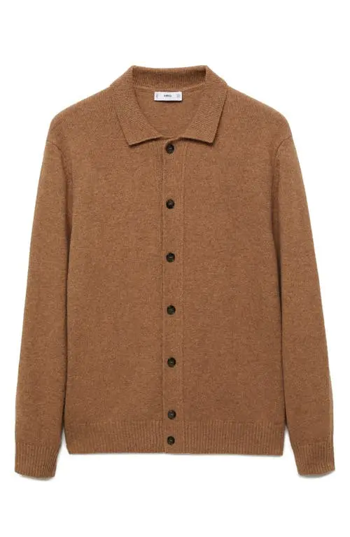 Mango Polo Collar Cardigan - Medium Brown