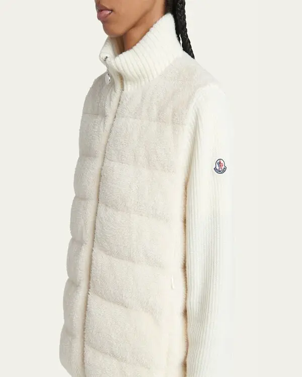 Moncler Quilted Faux Fur Combo Cardigan