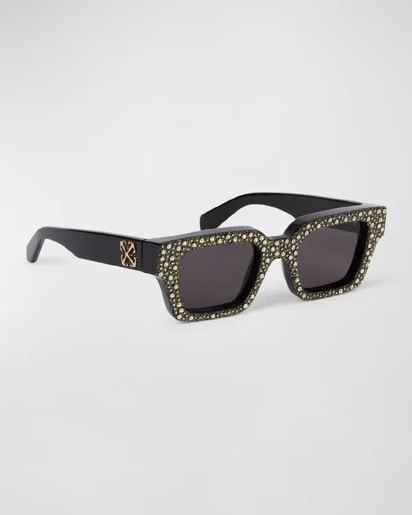 Off-White Virgil Crystal Embellished Rectangle Sunglasses - Gold Dark Grey
