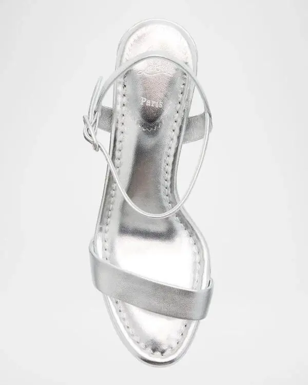 CHRISTIAN LOUBOUTIN 85mm Miss Jane Metallic Ankle-strap Sandals - Silver