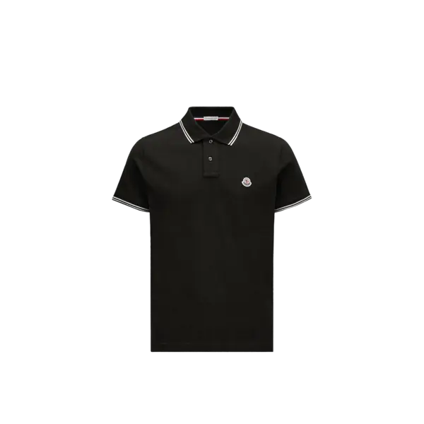 Moncler Logo Patch Cotton Polo Shirt - Black