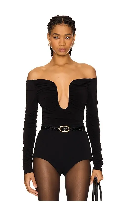 LOVERS AND FRIENDS Ari Bodysuit Off The Shoulder Ruched Jersey