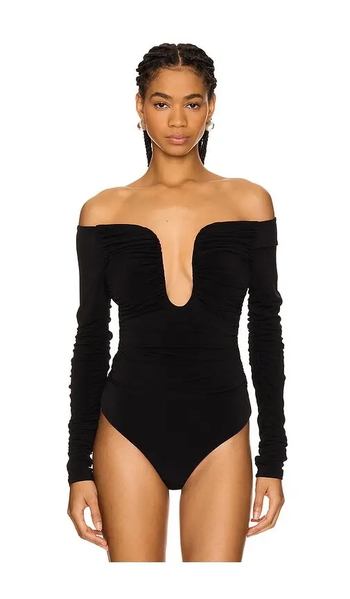 LOVERS AND FRIENDS Ari Bodysuit Off The Shoulder Ruched Jersey