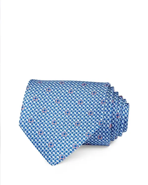 FERRAGAMO Woven Gancini Silk Necktie - Blue/pink
