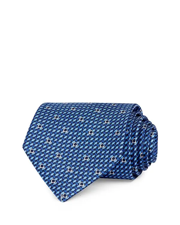 FERRAGAMO Woven Gancini Silk Necktie - Navy Blue/blue