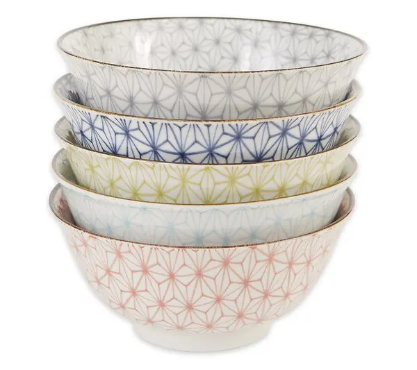 RSVP Se Of 5 Japanese Porcelain Bowls Geometr Ic 12 Oz - One-color