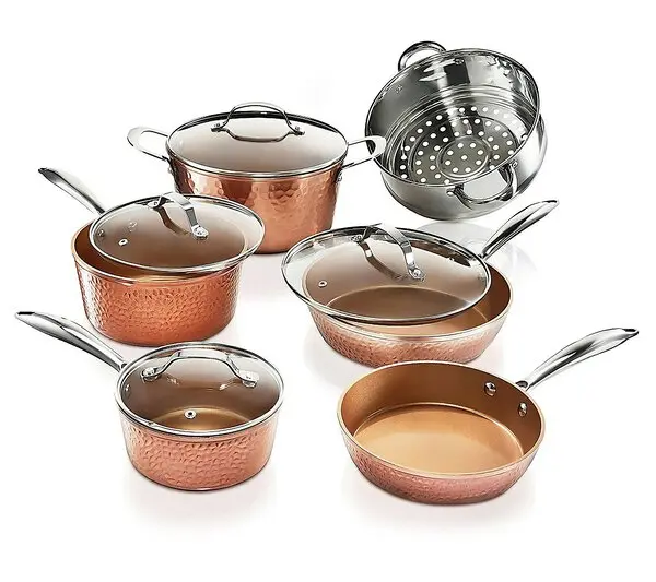 GOTHAM STEEL Hammered 10 Piece Nonstick Ceramic Cookware Set - One-color
