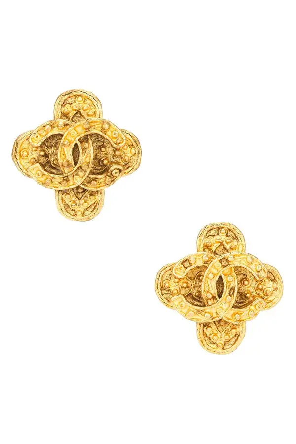 Chanel 1994 Cc Studded Cross Clip-on Earrings - Gold