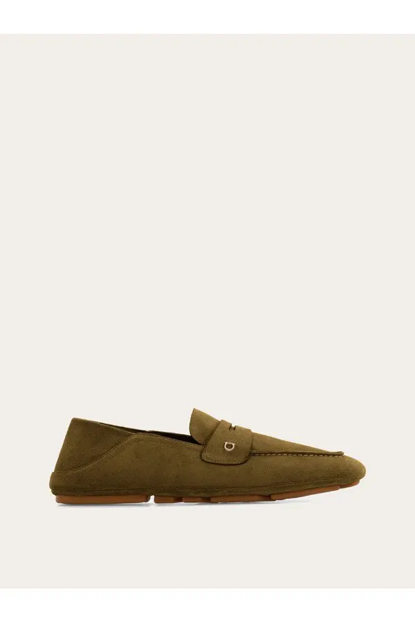 Ferragamo Hybrid Suede Driver With Gancini Ornament In Green  display picture 1