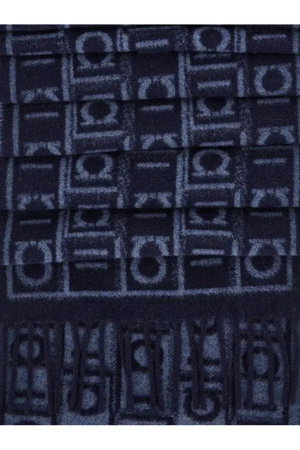 FERRAGAMO Monogram Scarf - Navy