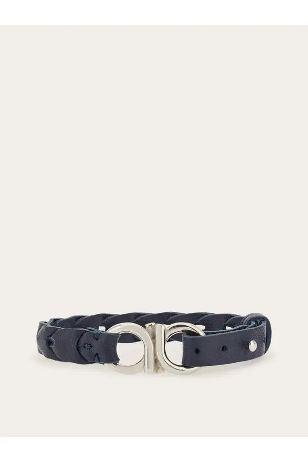 FERRAGAMO Braided Gancini Leather Bracelet - Navy