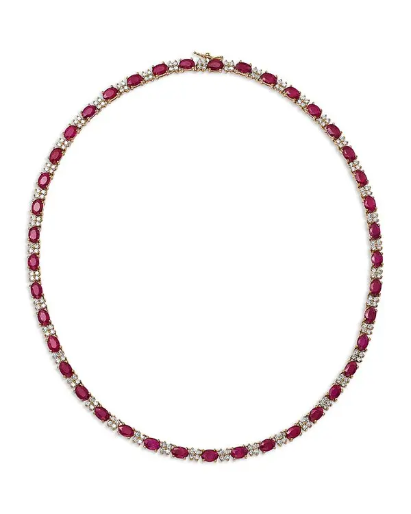 Bloomingdale'S Ruby And Diamond Tennis Necklace - Red/gold