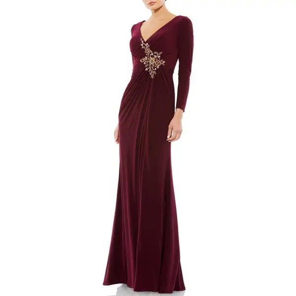 Mac Duggal Appliqué Detail Faux Wrap Gown - Berry