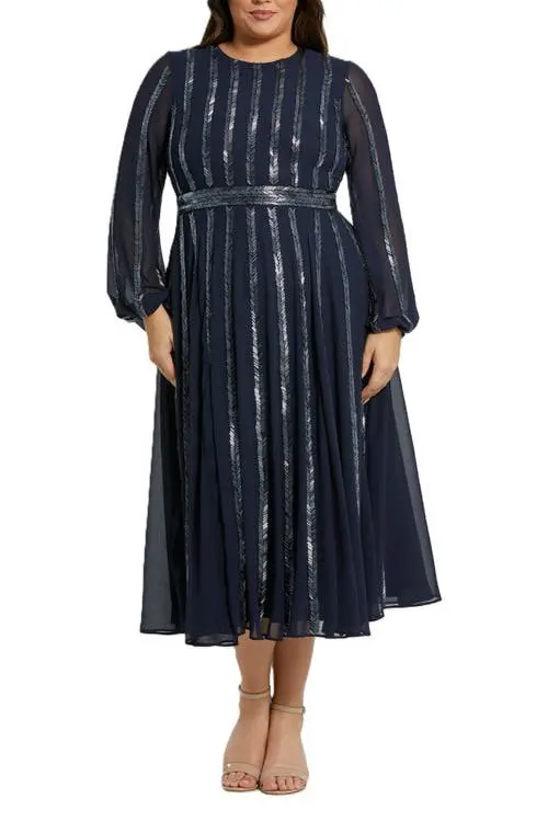 Mac Duggal Long Sleeve Beaded Gown