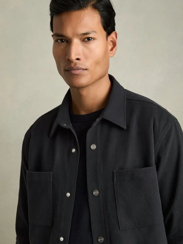REISS Fitzroy Brushed Corduroy Press-stud Overshirt