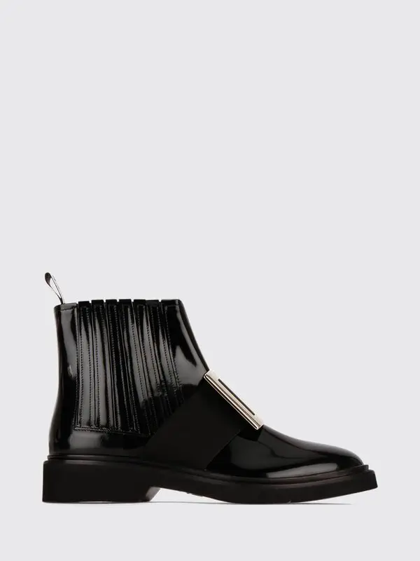 ROGER VIVIER Brushed Leather Chelsea Boots With Buckle - Black