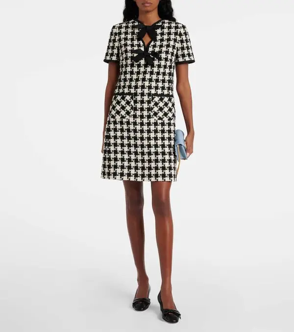 Valentino Garavani Bow-detail Houndstooth Tweed Minidress