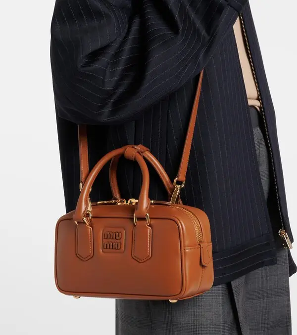 Miu Miu Arcadie Small Leather Tote - Brown