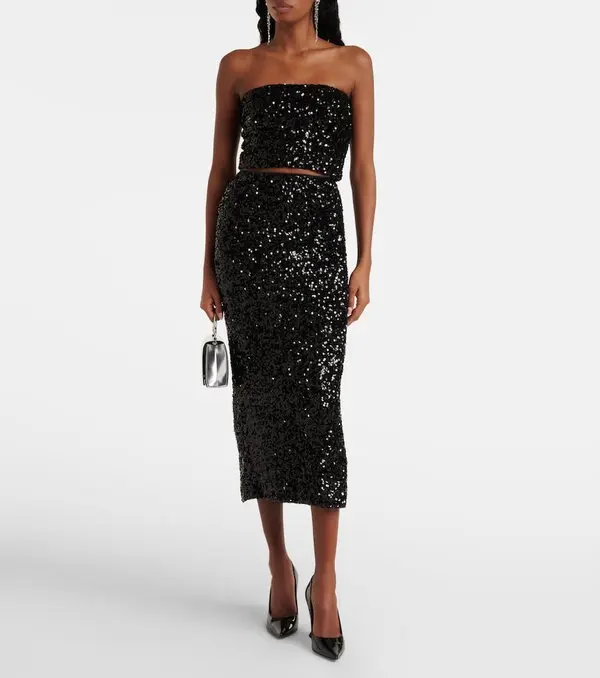 ROTATE BY BIRGER CHRISTENSEN Sequined Midi Skirt