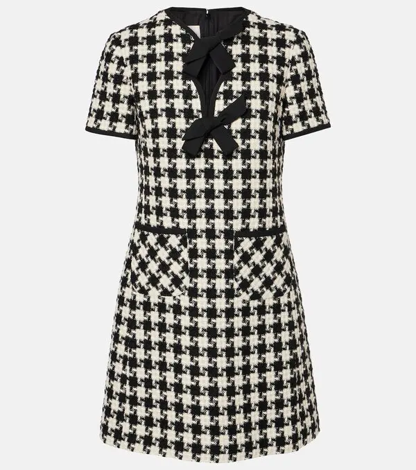 Valentino Garavani Bow-detail Houndstooth Tweed Minidress - Black
