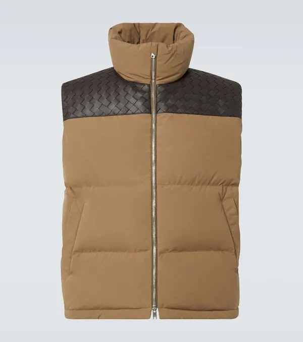 Bottega Veneta Intrecciato Cotton Poplin Down Vest - Brown