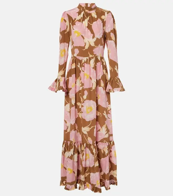 La DoubleJ Visconti Silk Crepe De Chine Maxi Dress In Bamboo Print - Multicoloured